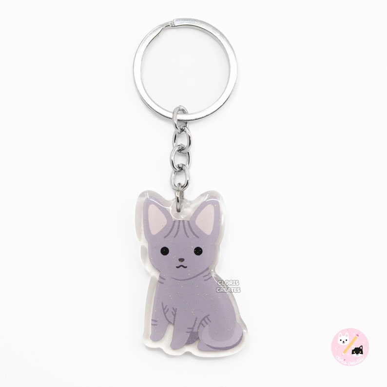 Blue Gray Sphynx Hairless Cat Acrylic Pet Breed Keychain | Cartoon ...
