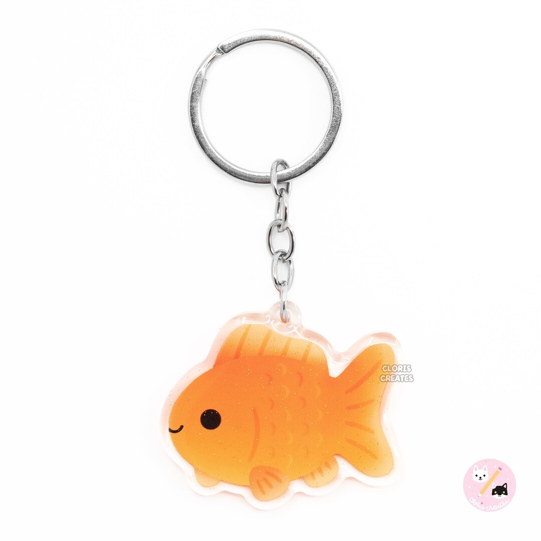 Orange Common Goldfish Keychain | Cartoon Chibi Aquarium Art Double ...