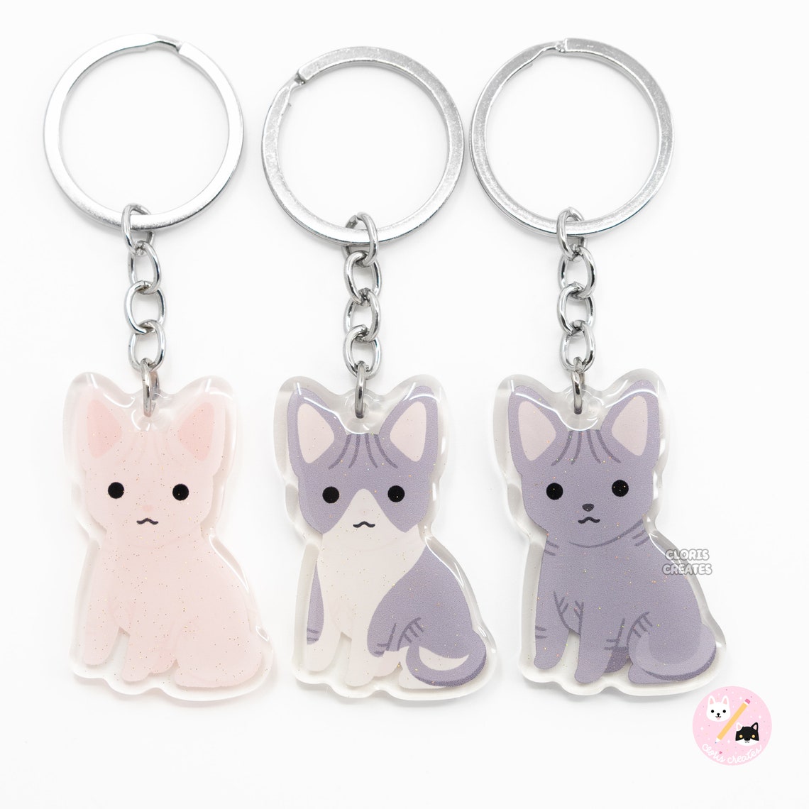Blue Gray Sphynx Hairless Cat Acrylic Pet Breed Keychain | Cartoon ...