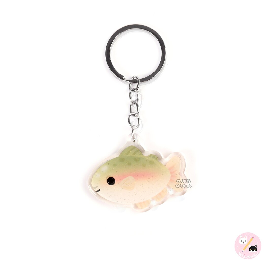 Rainbow Trout Acrylic Glitter Keychain | Kawaii Chibi Marine Aquatic Animal Art Charm | Cute ...