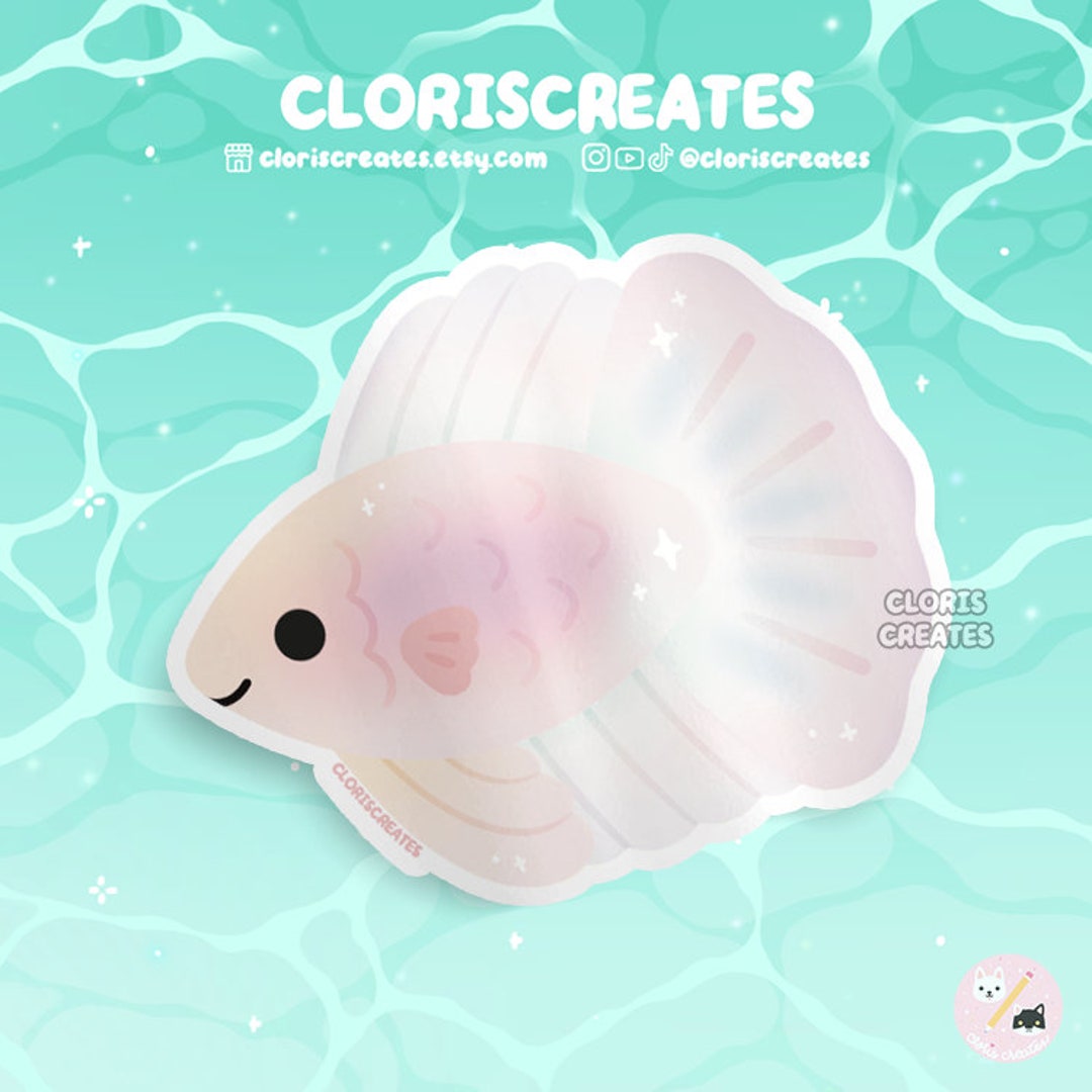 Betta Fish White Opal Halfmoon Pastel Rainbow Waterproof Die Cut ...