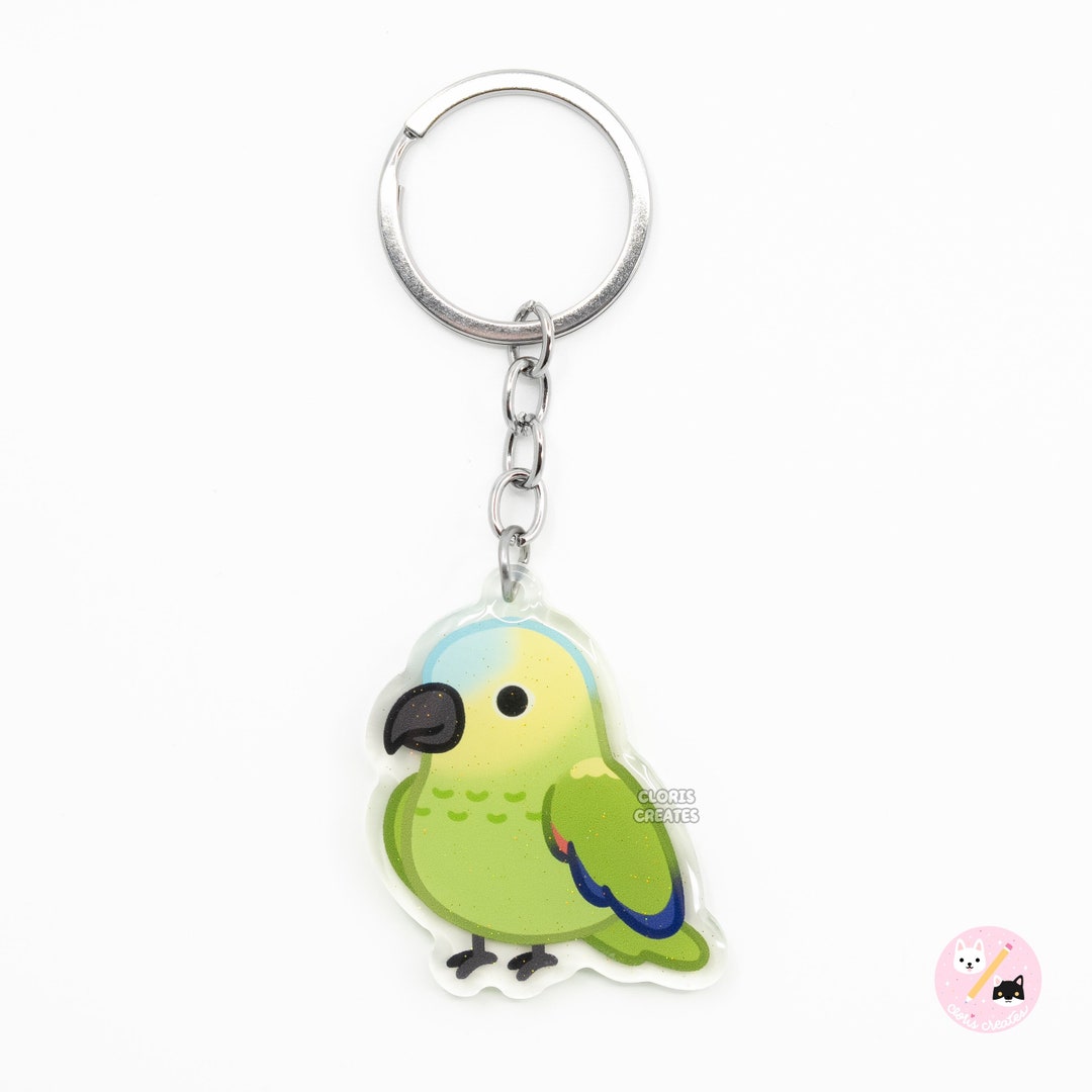 Blue Fronted Amazon Parrot Acrylic Bird Keychain | Cartoon Kawaii Art ...