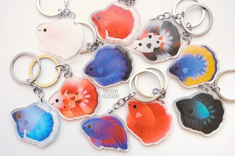 Betta Fish Nemo Koi Spotted Halfmoon Keychain | Cartoon Aquarium Art ...
