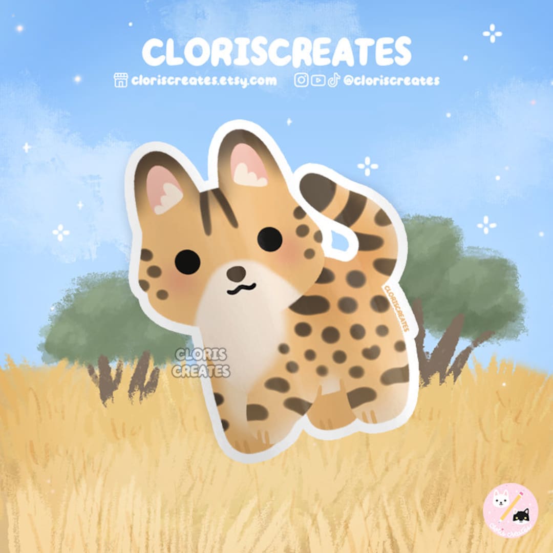 Serval Cat Waterproof Vinyl Sticker | Kawaii Chibi Big Wildcat Animal ...