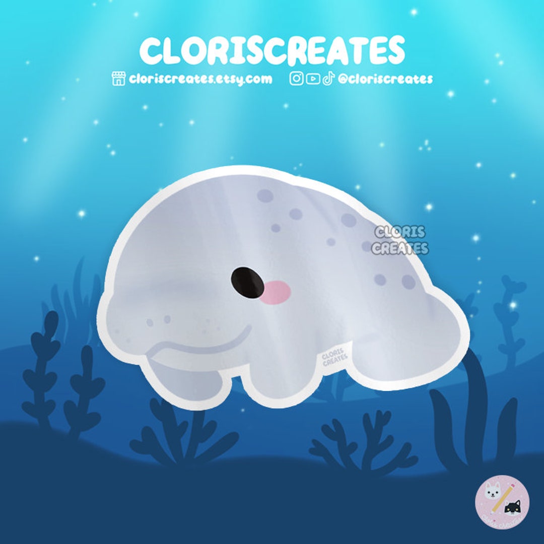 Manatee Sea Cow Waterproof Vinyl Sticker | Kawaii Chibi Art Marine ...