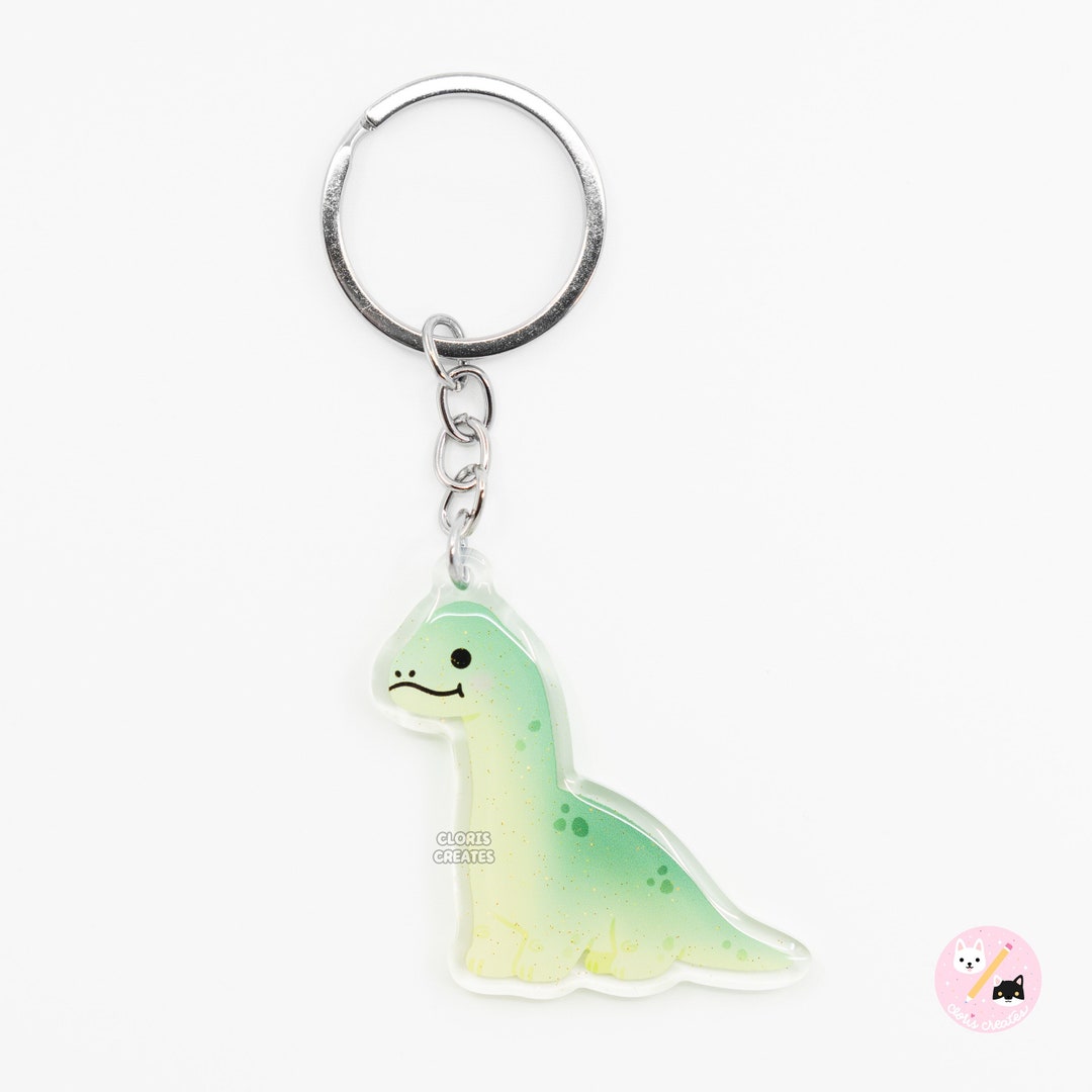 Brontosaurus Green Dinosaur Acrylic Glitter Keychain | Kawaii Chibi ...