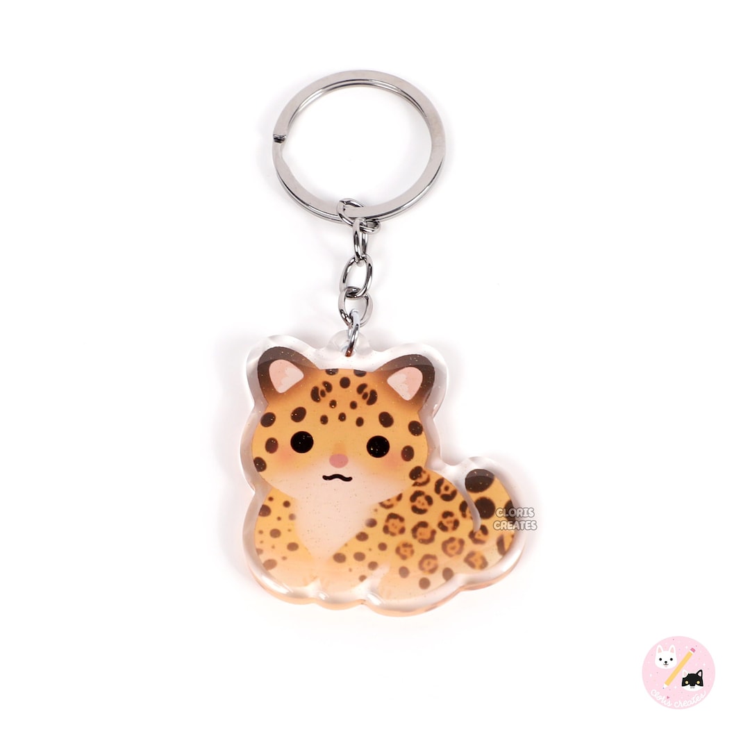 Jaguar Acrylic Glitter Keychain | Kawaii Chibi Animal Lover Wildcat Art ...