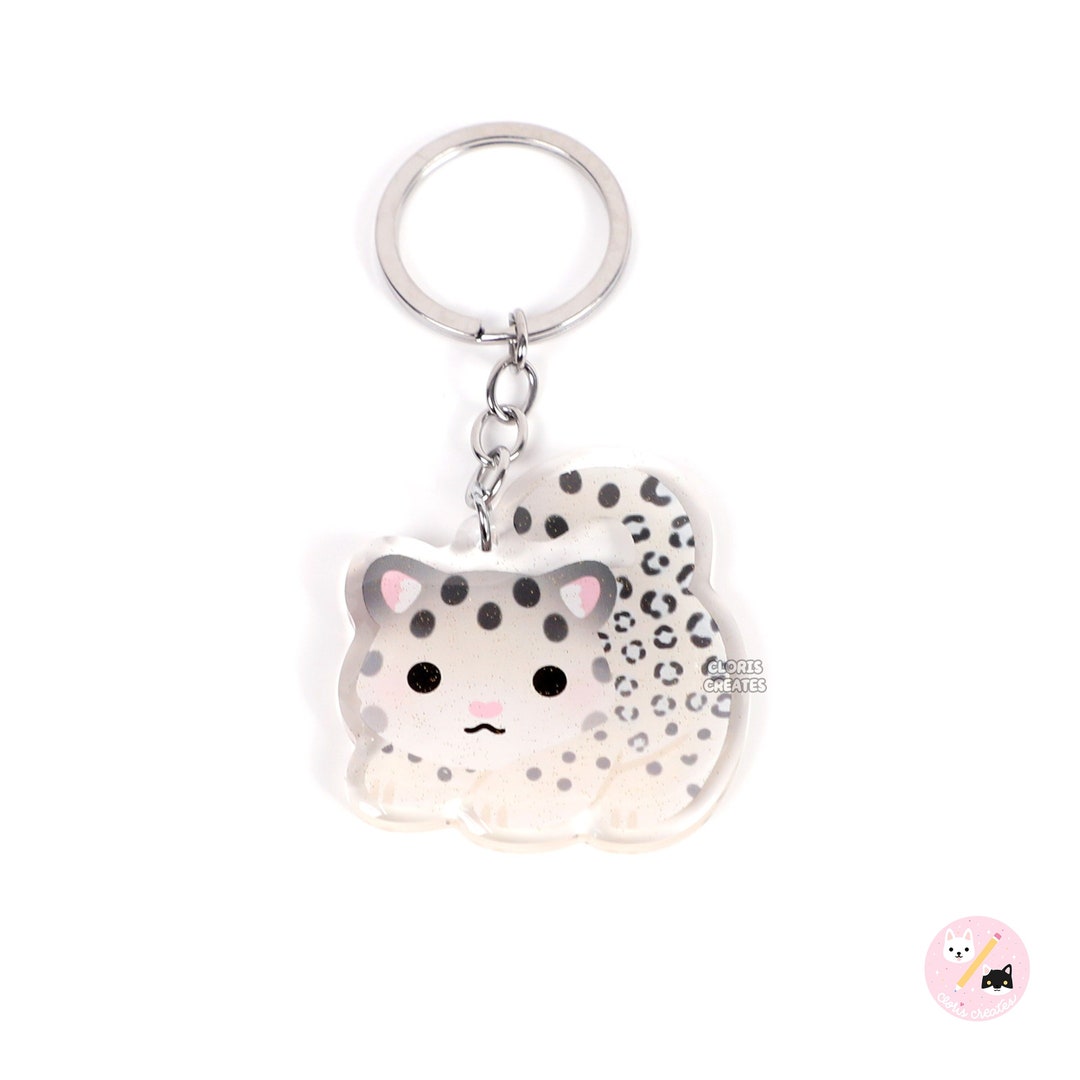 Snow Leopard Acrylic Glitter Keychain | Kawaii Chibi Animal Lover ...