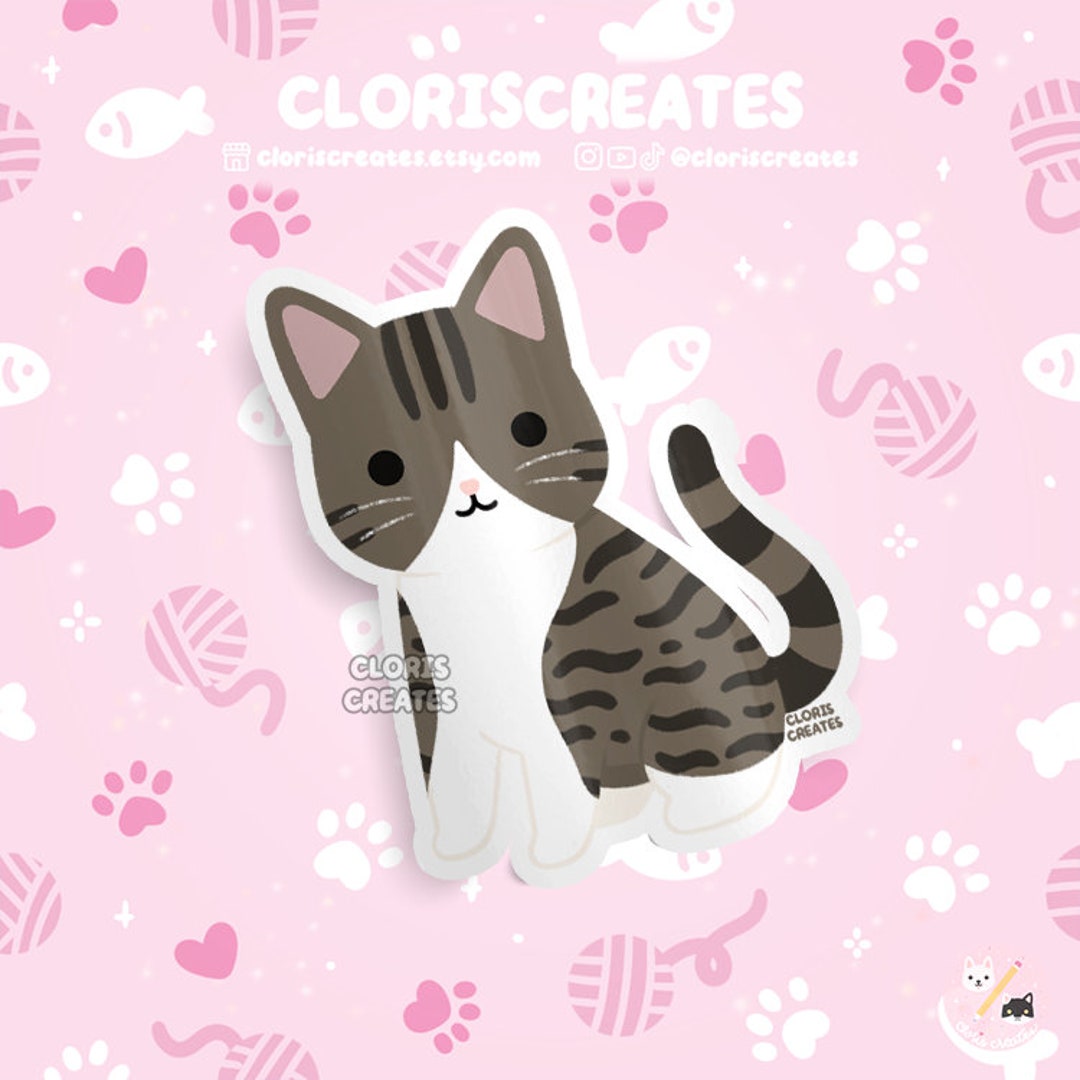 Classic Tabby Cat Waterproof Vinyl Sticker | Kawaii Chibi Animal Laptop ...