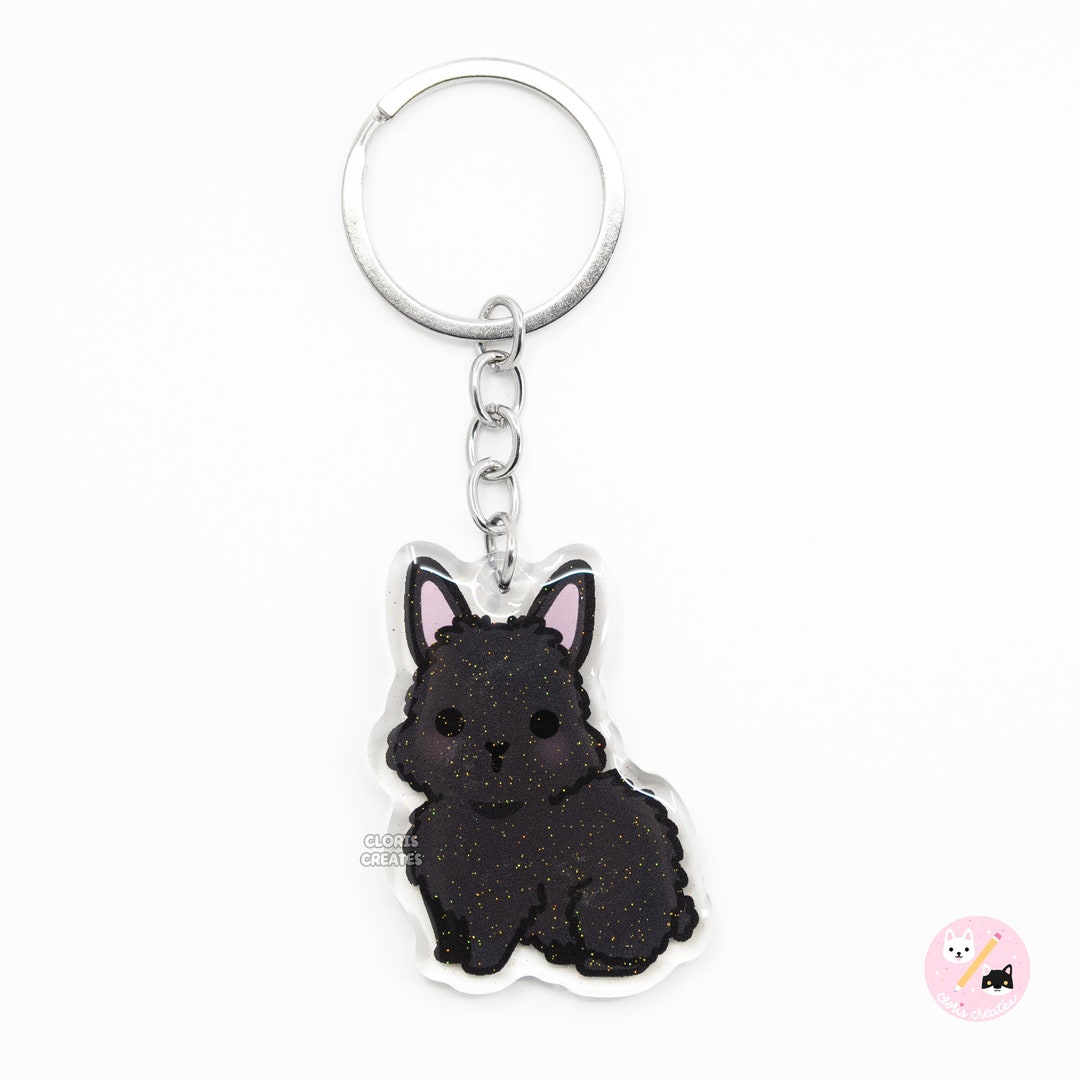 Black Lionhead Rabbit Acrylic Pet Breed Keychain | Cartoon Kawaii Art ...