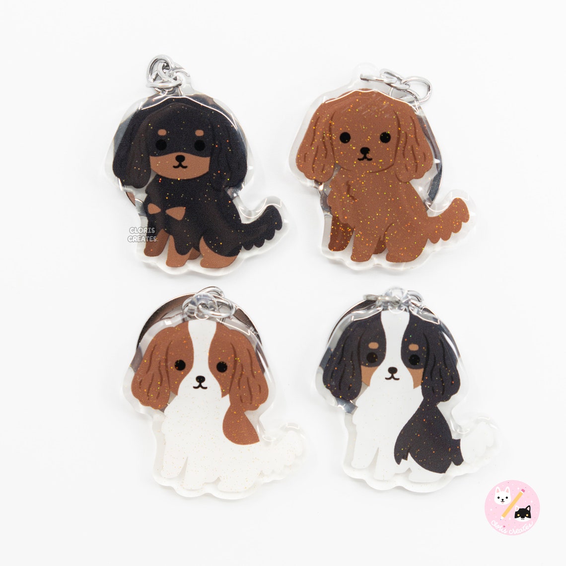 Tricolor Cavalier King Charles Spaniel Acrylic Dog Keychain | Cartoon ...
