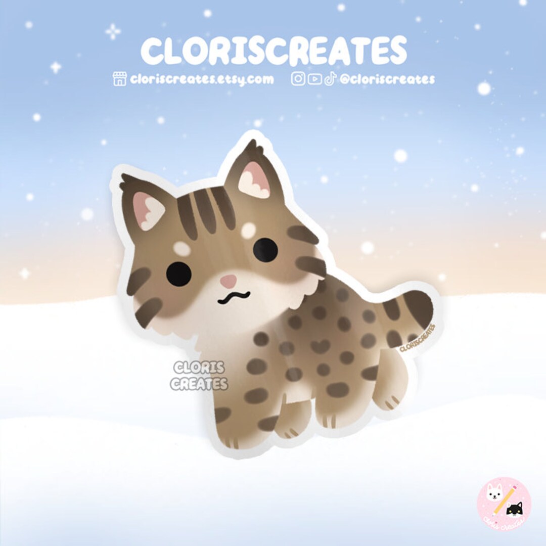 Bobcat Cat Waterproof Vinyl Sticker | Kawaii Chibi Big Wildcat Animal ...