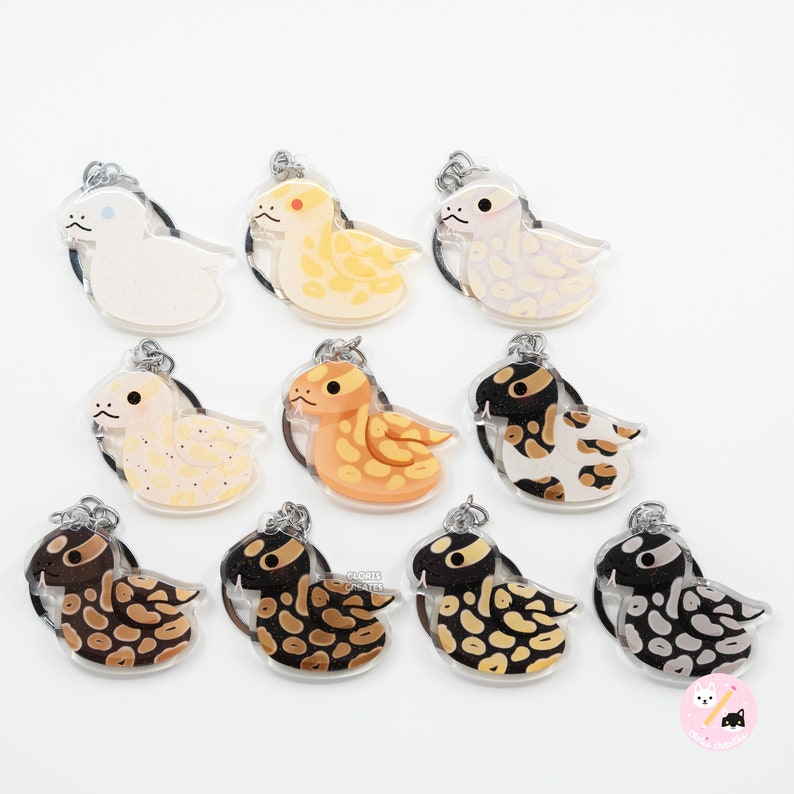Axanthic Ball Python Acrylic Snake Keychain | Cartoon Kawaii Art Exotic ...