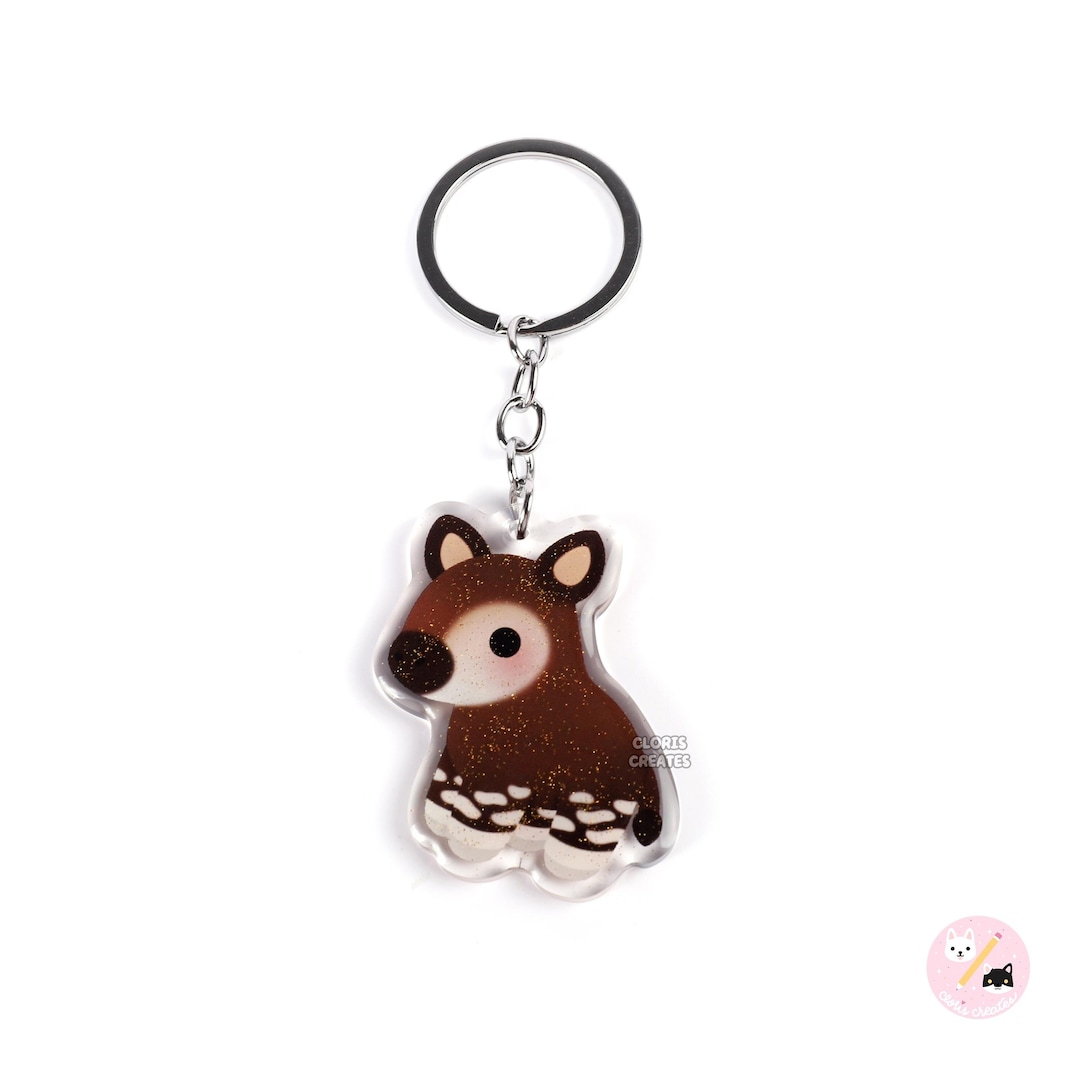 Okapi Zebra Giraffe Acrylic Glitter Keychain | Kawaii Chibi Wild Animal ...