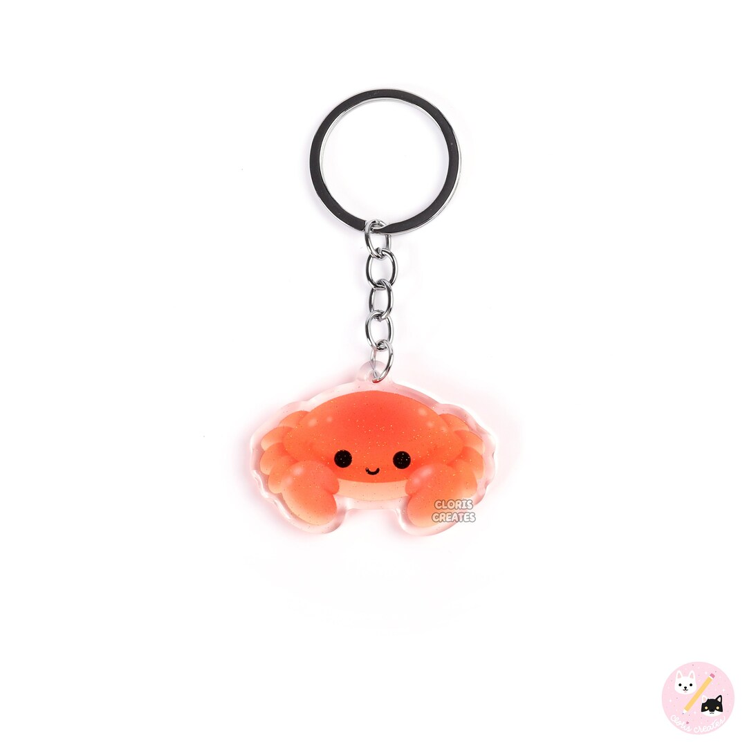 Dungeness Crab Acrylic Glitter Keychain | Kawaii Chibi Shellfish Marine ...