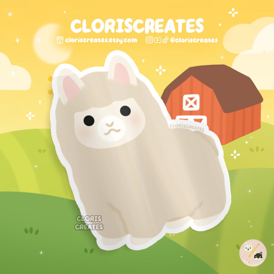 Cream Alpaca Waterproof Vinyl Sticker | Kawaii Chibi Petting Zoo ...