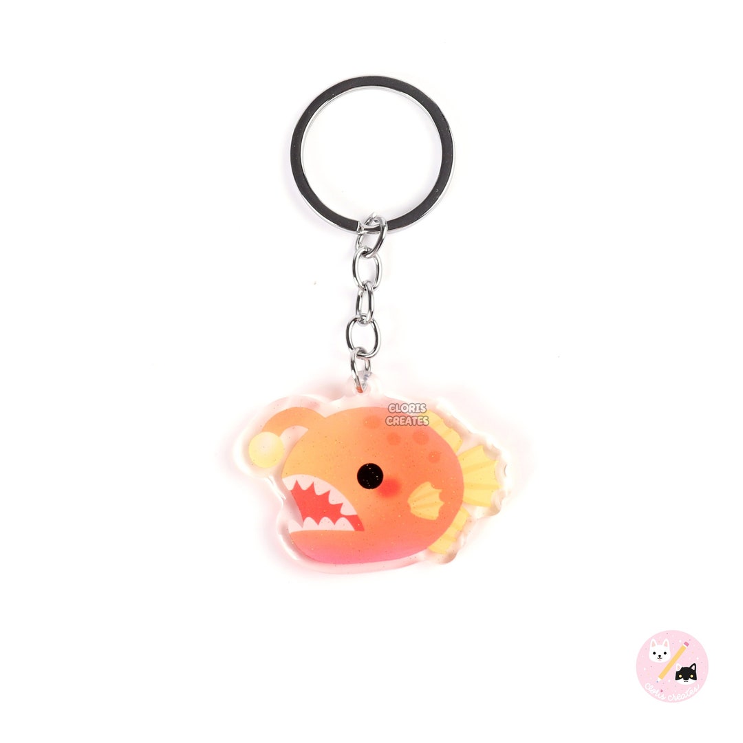 Anglerfish Acrylic Glitter Keychain | Kawaii Chibi Ocean Marine Animal ...