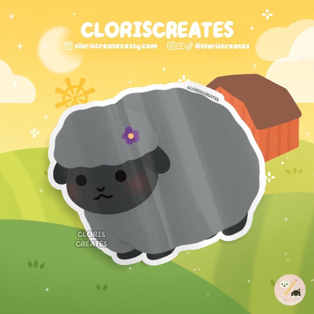 Black Fluffy Sheep Aries Lamb Waterproof Vinyl Sticker | Kawaii Chibi ...