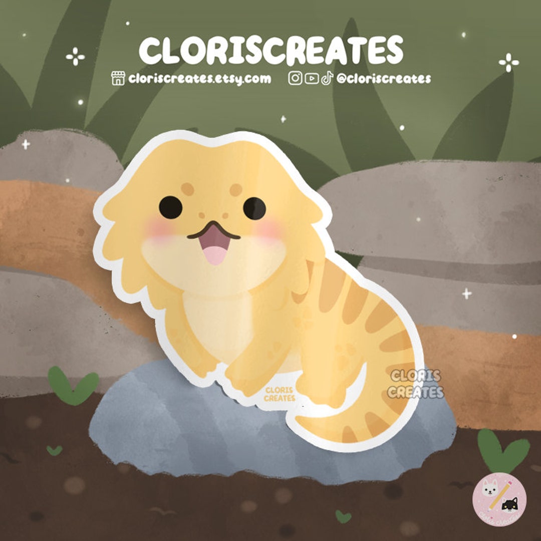 Yellow Bearded Dragon Beardie Lizard Waterproof Vinyl Sticker | Kawaii ...
