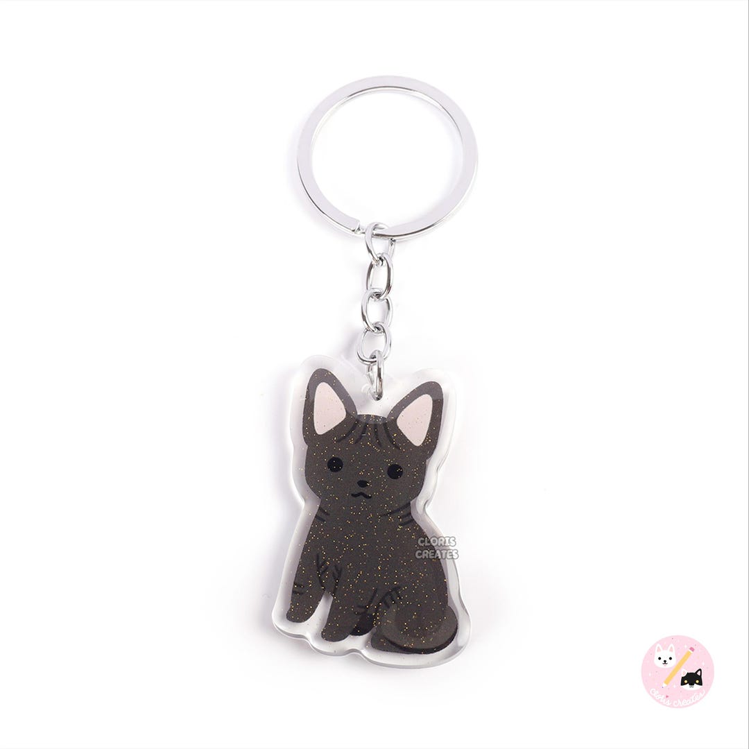 Black Sphynx Hairless Cat Breed Acrylic Keychain | Cartoon Chibi Animal ...