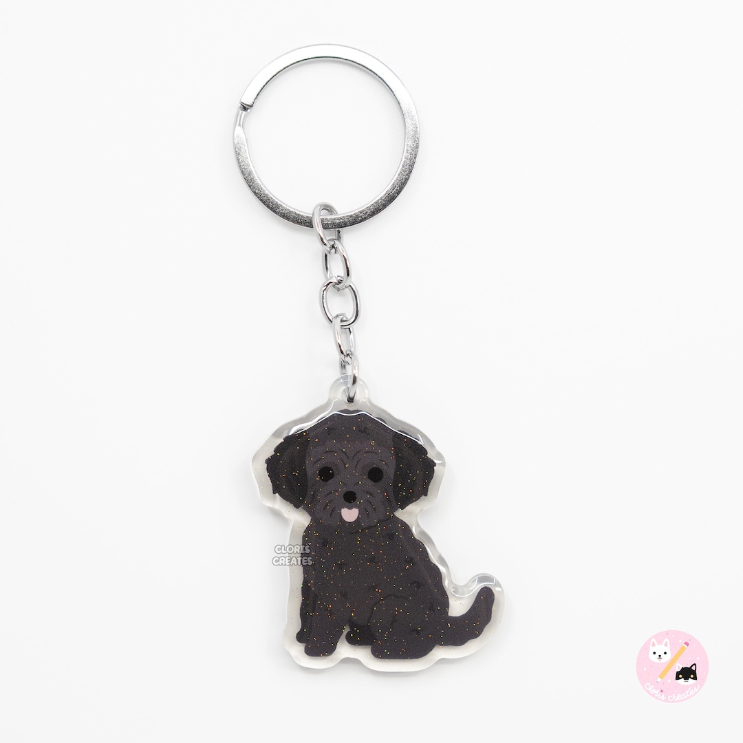 Black Goldendoodle Labradoodle Acrylic Mixed Dog Keychain | Cartoon ...