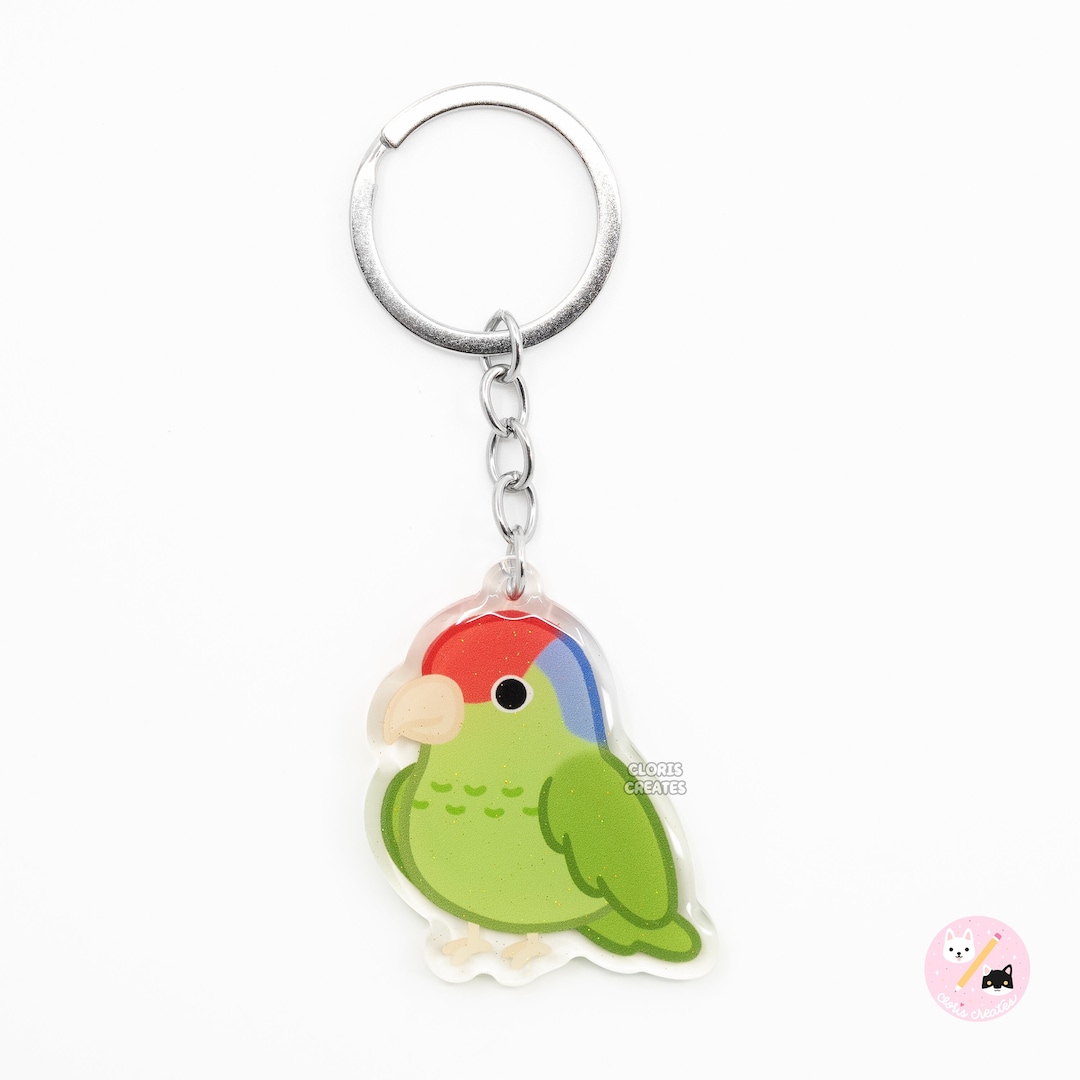 Green Cheeked Amazon Parrot Acrylic Bird Keychain | Cartoon Kawaii Art ...