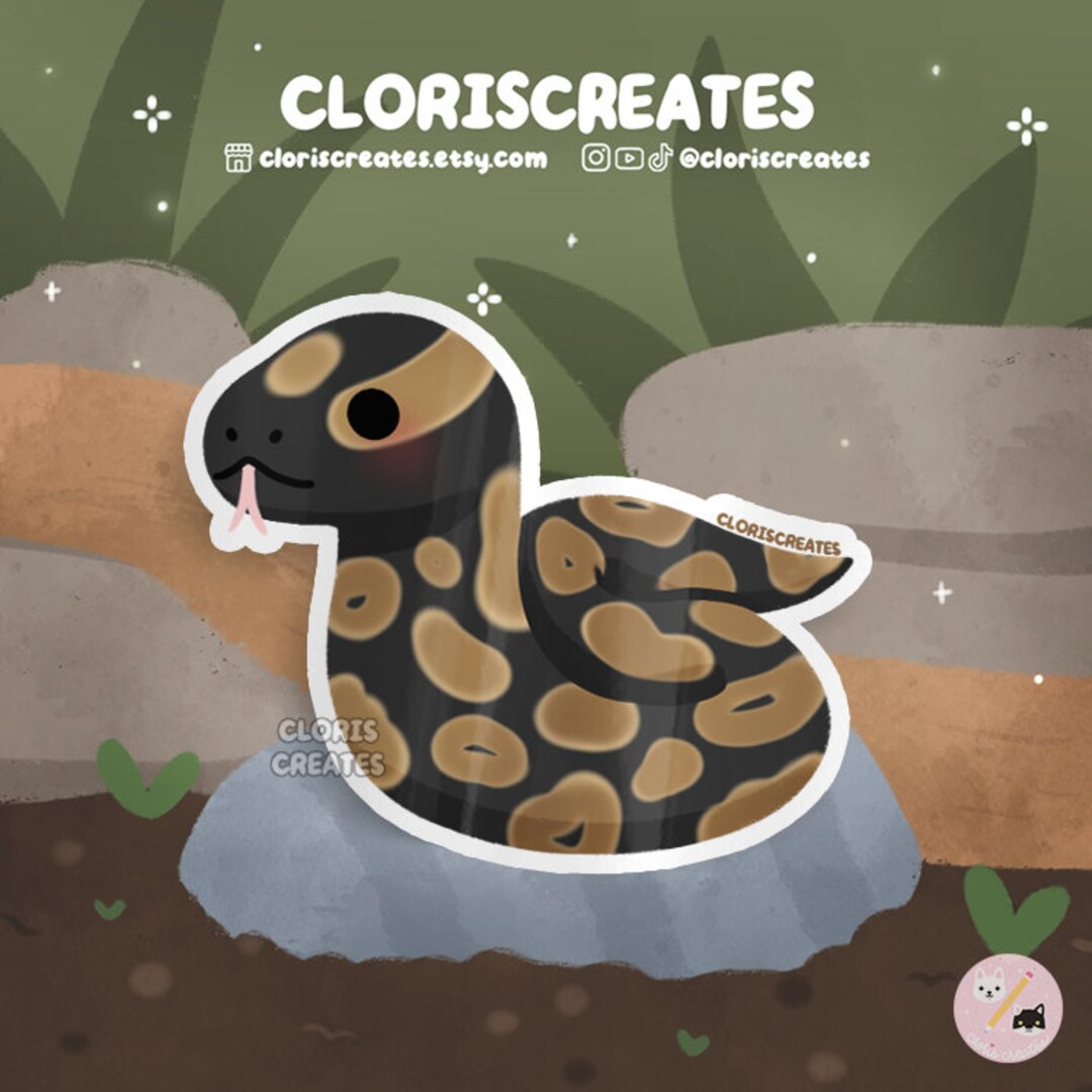 Normal Ball Python Snake Waterproof Vinyl Sticker | Kawaii Chibi Animal ...