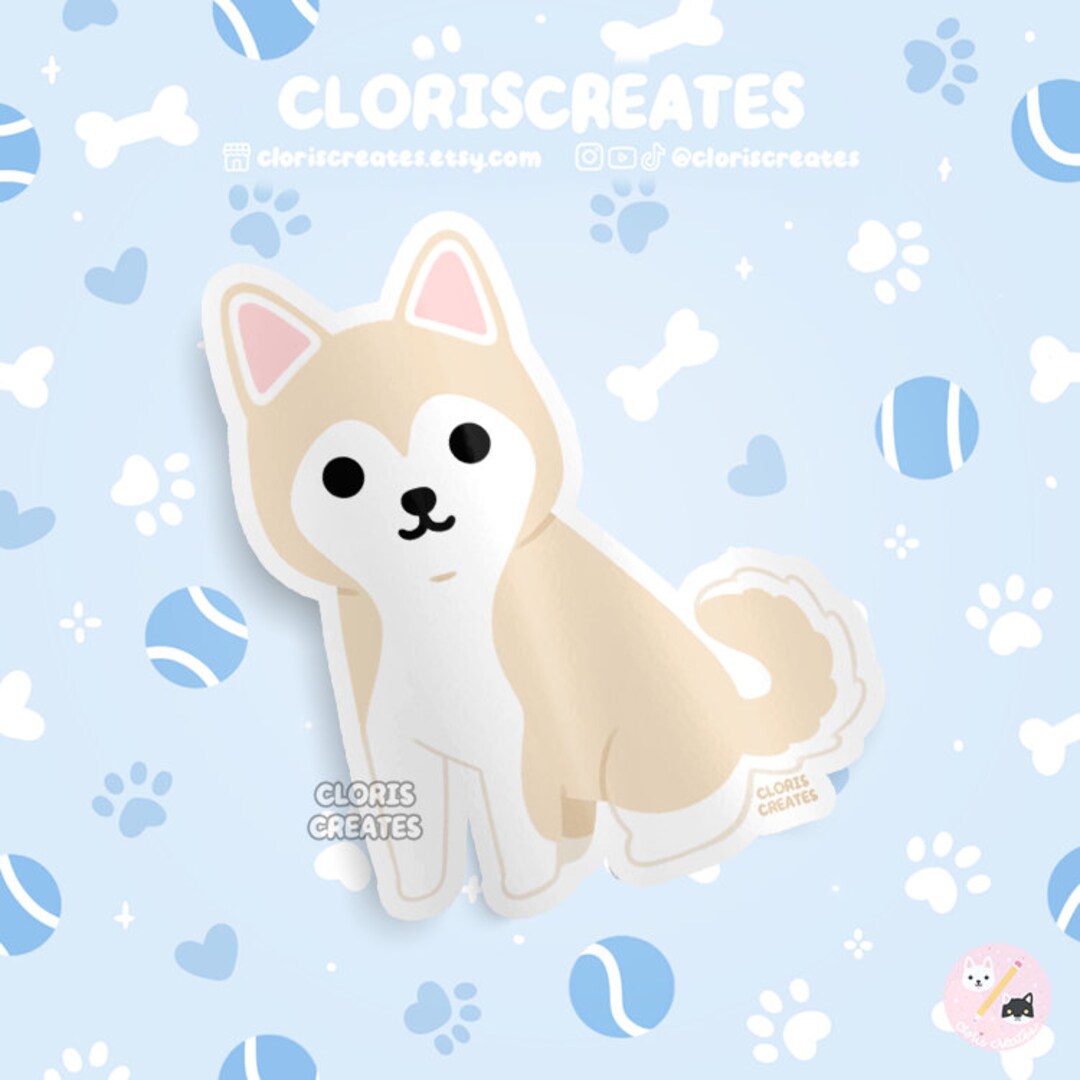 Cream Siberian Husky Dog Breed Waterproof Vinyl Sticker | Kawaii Chibi ...