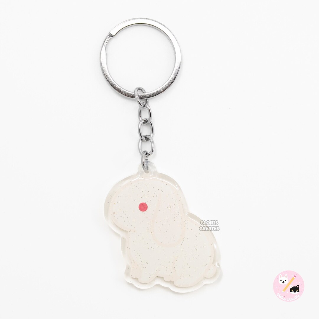 Ruby Eyed White Holland Lop Rabbit Pet Acrylic Keychain | Cartoon ...