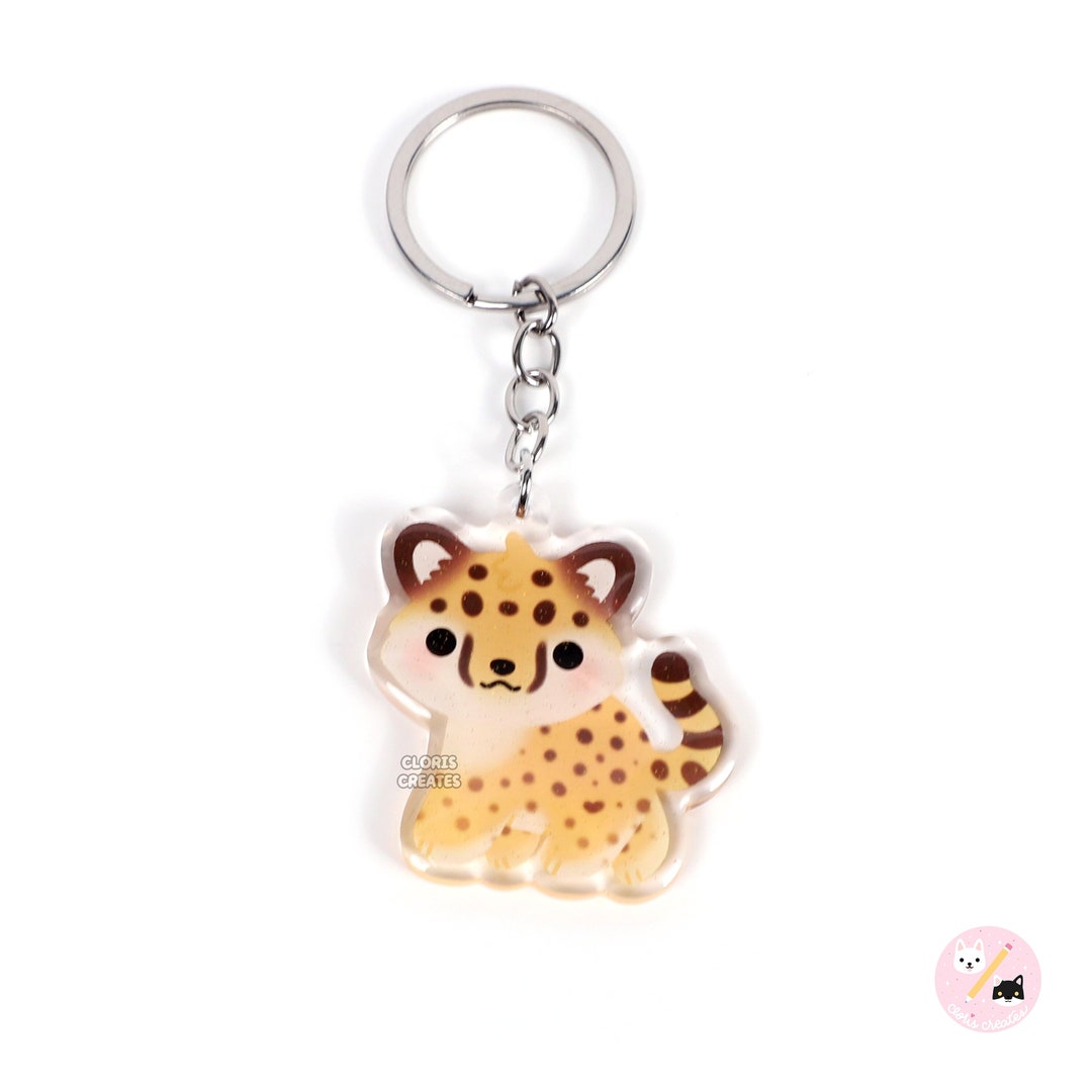Cheetah Acrylic Glitter Keychain | Kawaii Chibi Animal Lover Wildcat ...