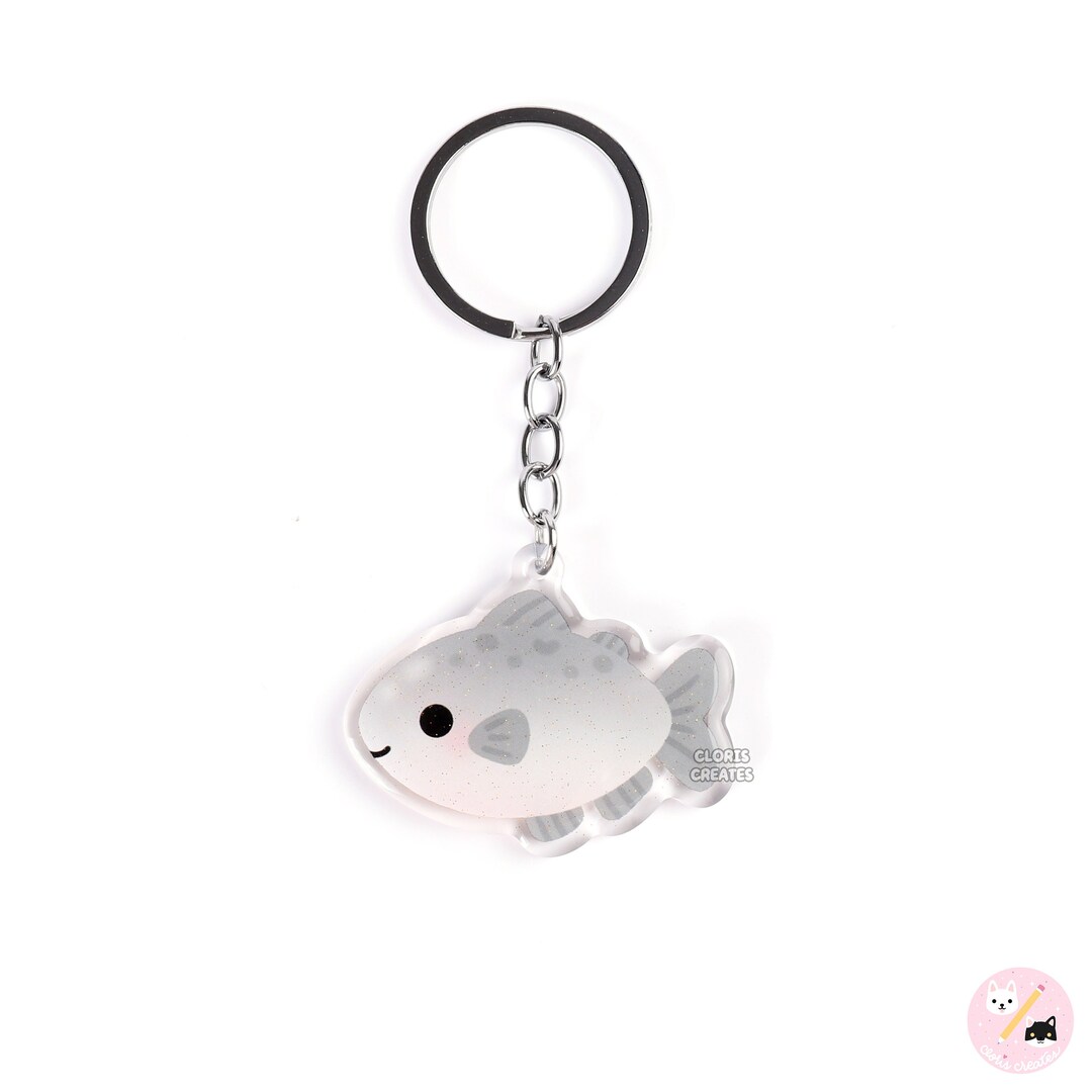 Salmon Acrylic Glitter Keychain | Kawaii Chibi Marine Animal Aquatic ...