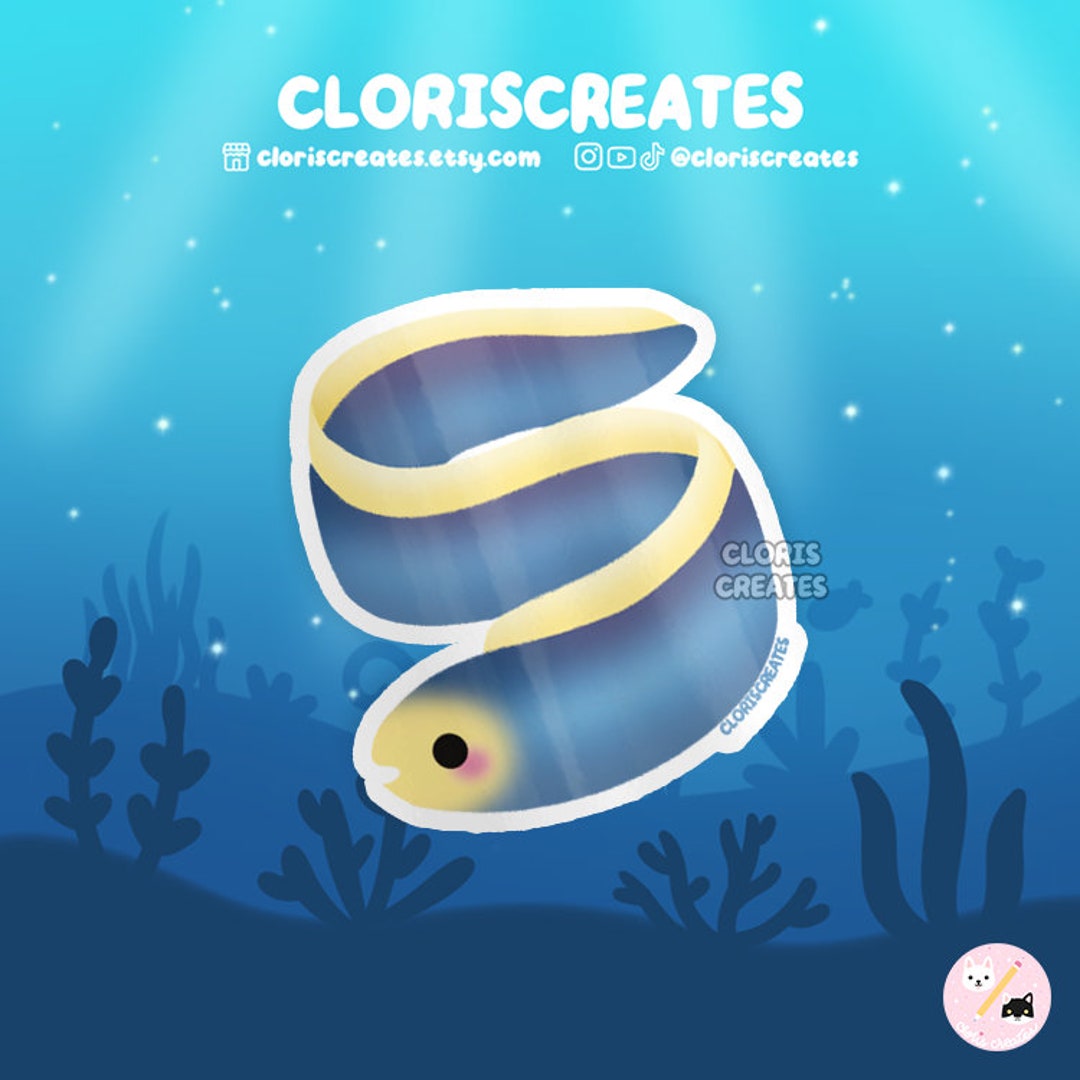 Ribbon Eel Waterproof Vinyl Sticker | Kawaii Chibi Marine Animal Ocean ...