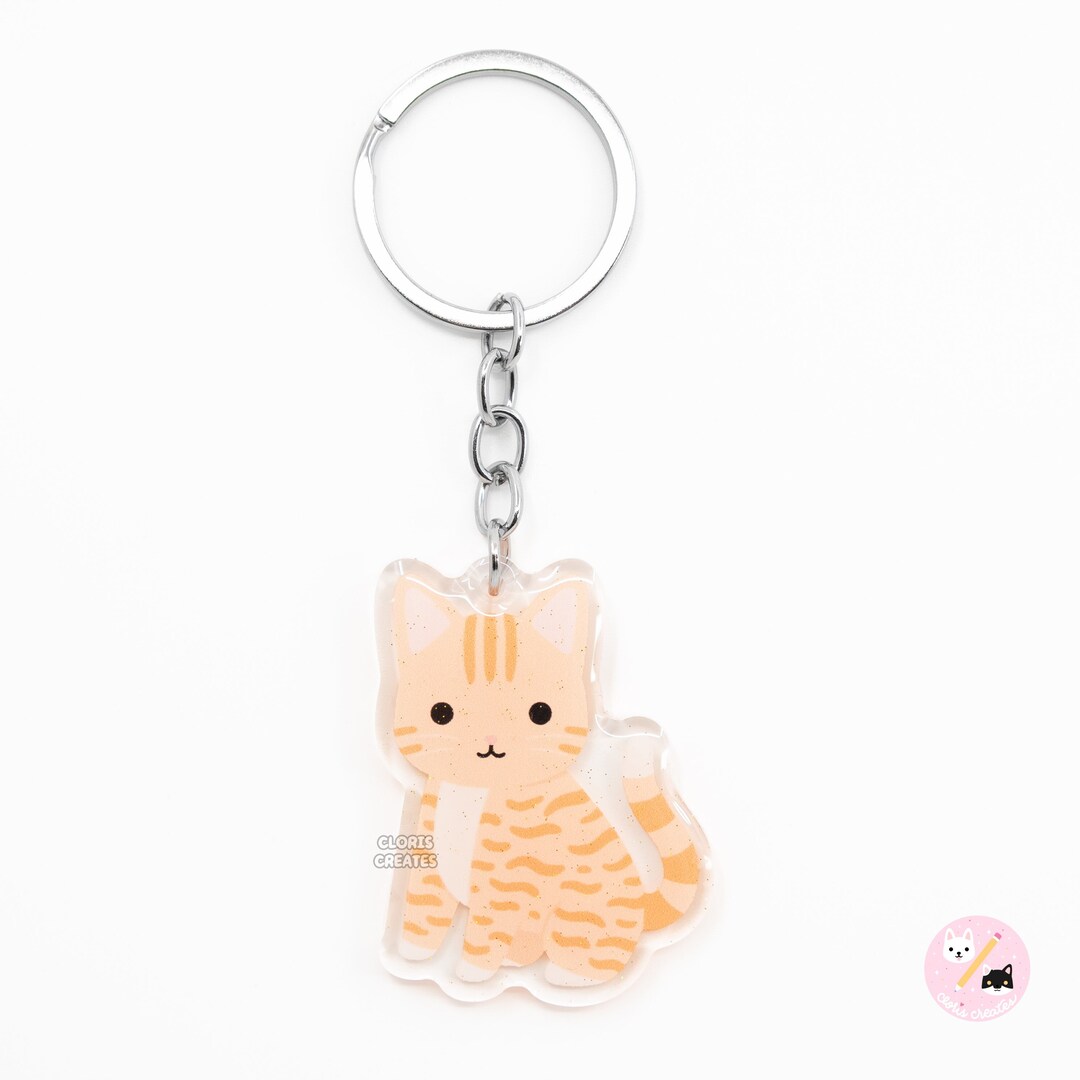 Orange Tabby Cat Acrylic Pet Breed Keychain | Cartoon Chibi Animal Art ...