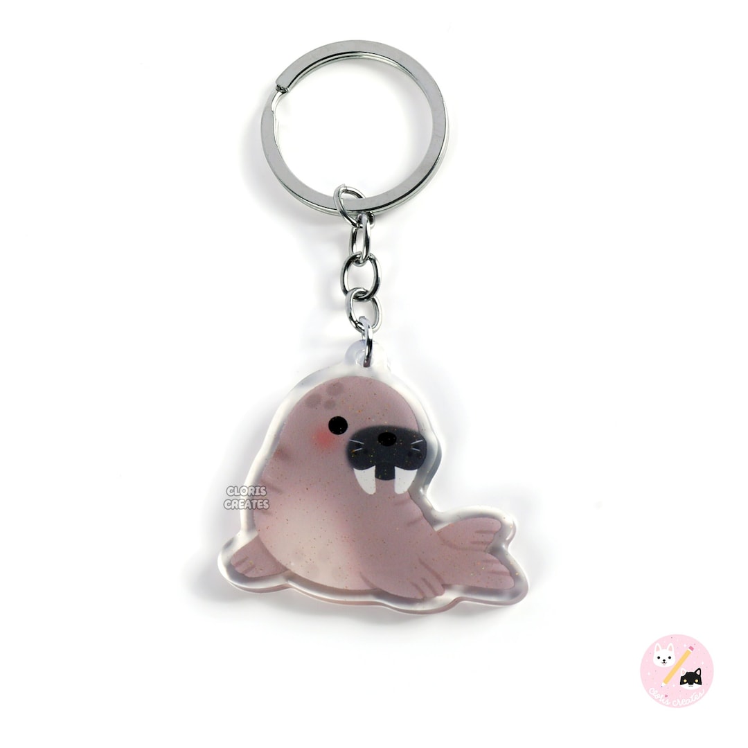 Walrus Acrylic Glitter Keychain | Kawaii Chibi Marine Animal Glitter ...