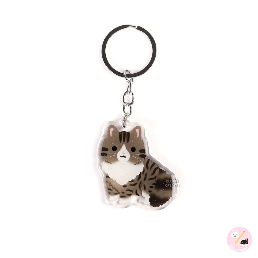 Longhaired Tabby Cat Ragamuffin Acrylic Breed Keychain | Cartoon Chibi ...