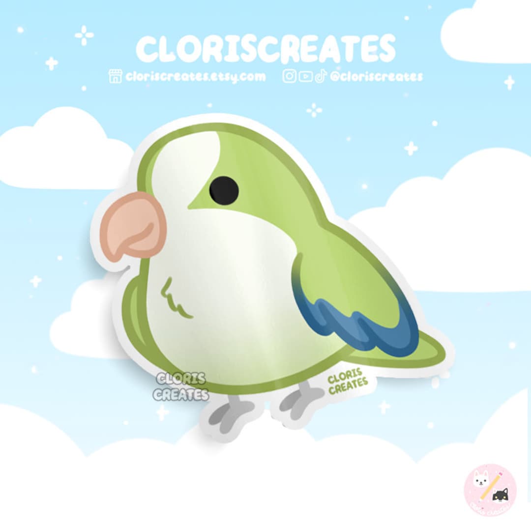 Green Quaker Parrot Bird Breed Waterproof Vinyl Sticker | Kawaii Chibi ...