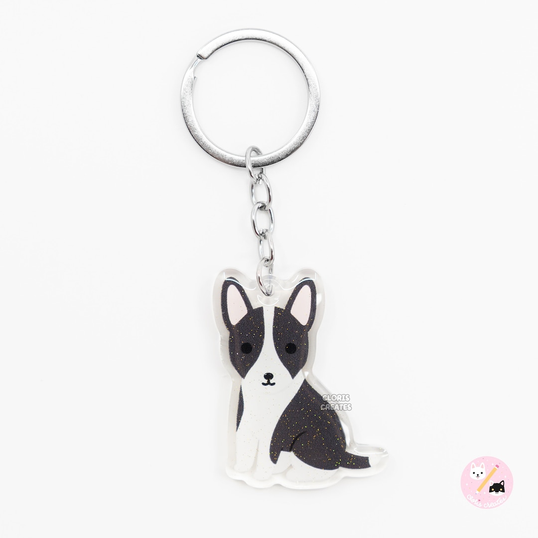 Black & White Bull Terrier Acrylic Mixed Dog Keychain | Cartoon Kawaii ...