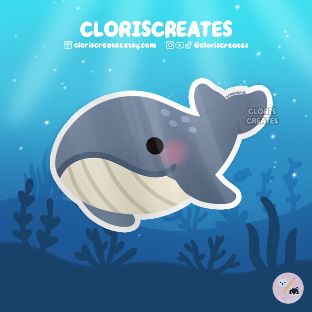 Blue Whale Waterproof Vinyl Sticker | Kawaii Chibi Art Marine Animal ...