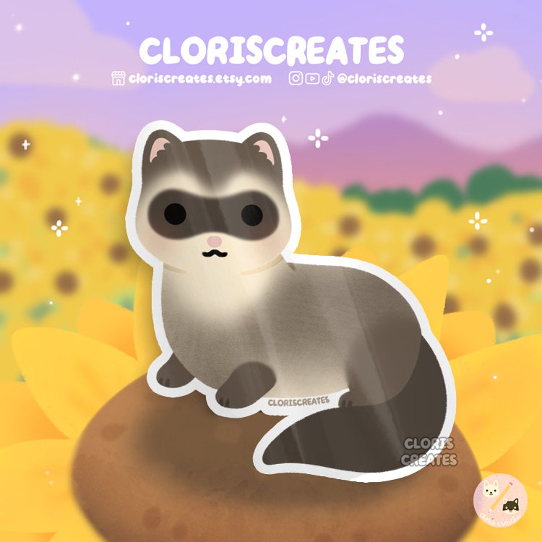 Sable Ferret Waterproof Vinyl Sticker | Kawaii Chibi Animal Lover Art ...