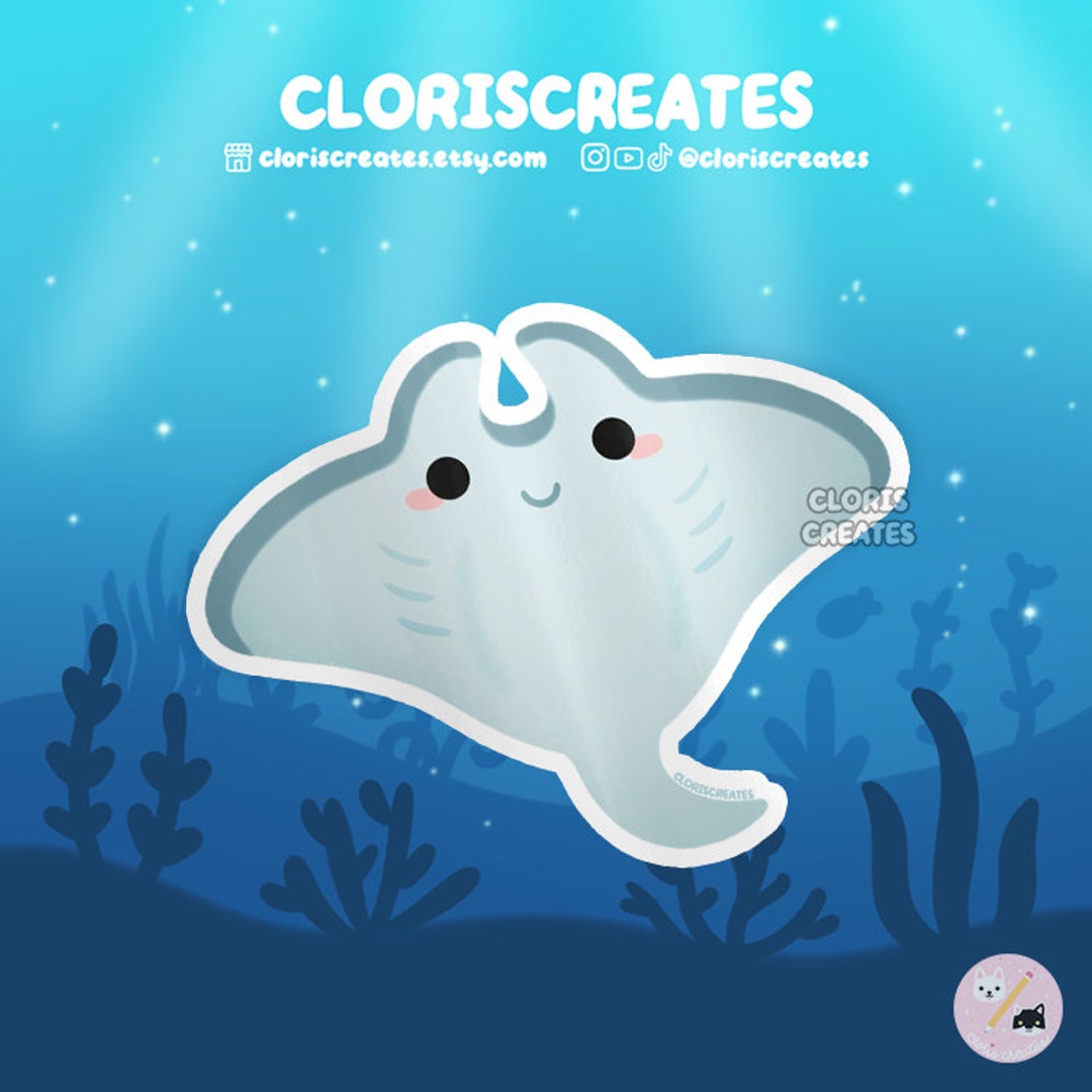 Manta Ray Waterproof Vinyl Sticker | Kawaii Chibi Marine Animal Lover ...