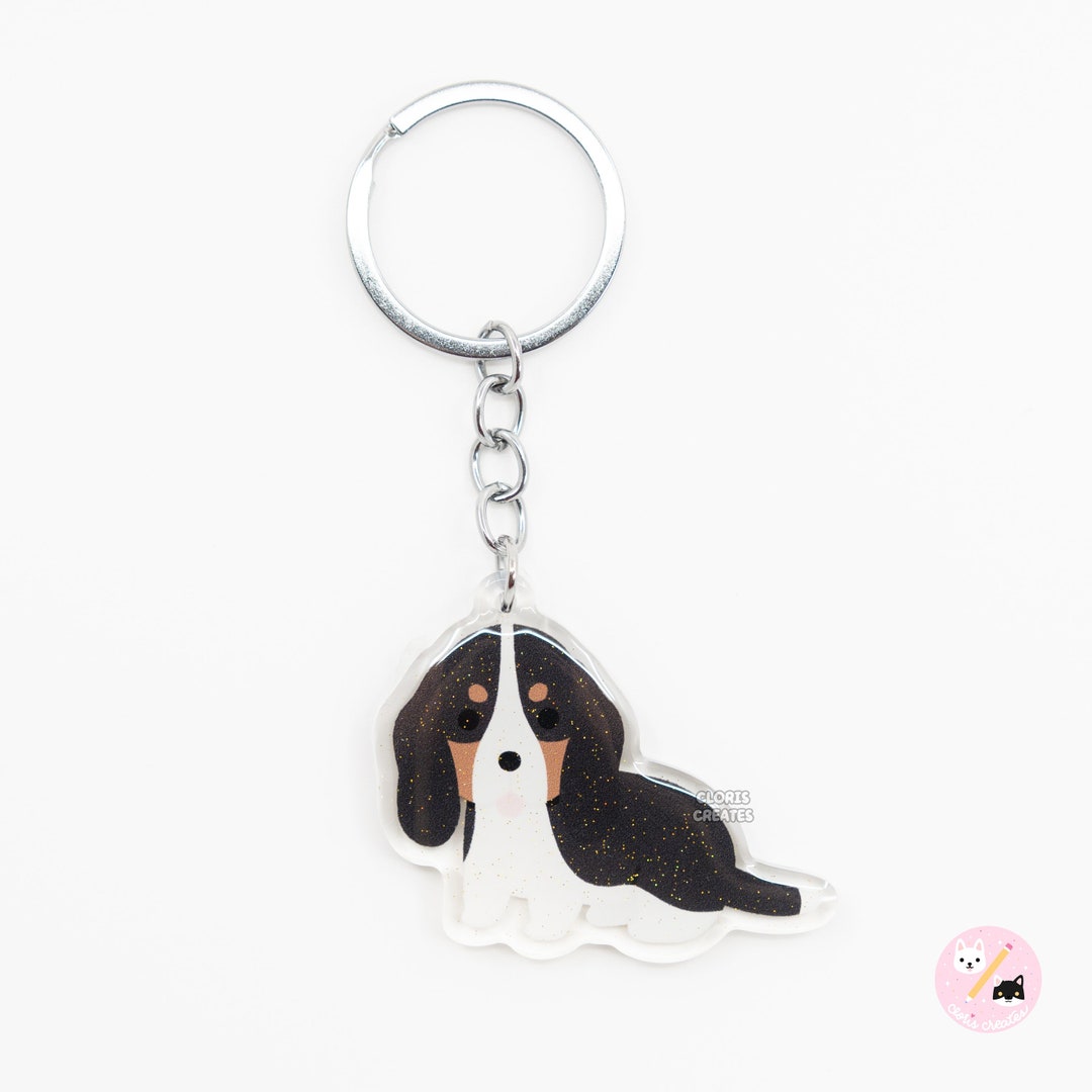 Black Tri Basset Hound Acrylic Dog Breed Keychain | Cartoon Kawaii Art ...