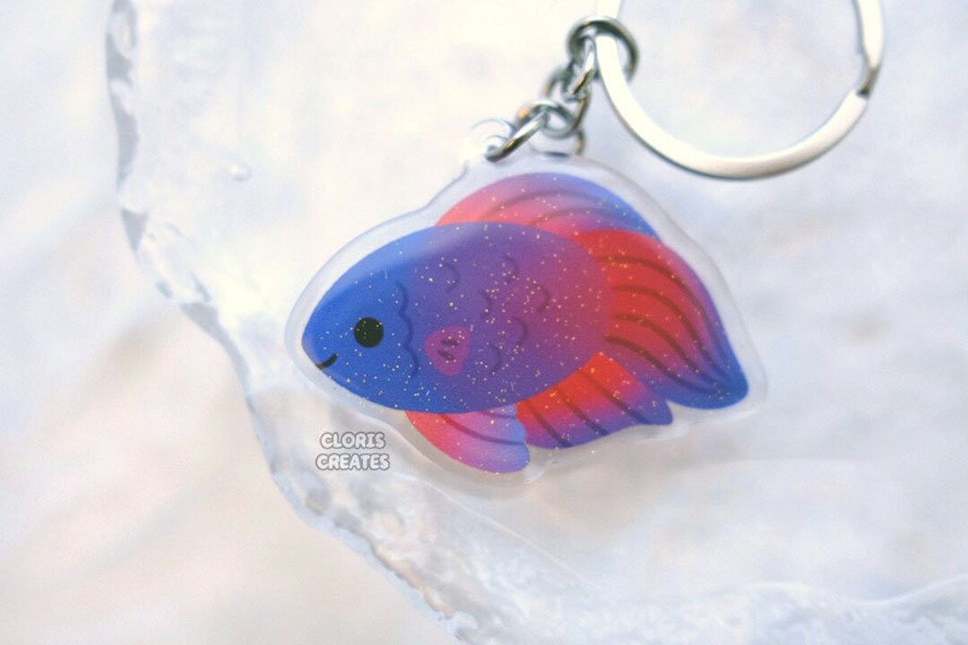 Betta Fish Red Purple Blue Veiltail Keychain Cartoon Aquarium Art ...