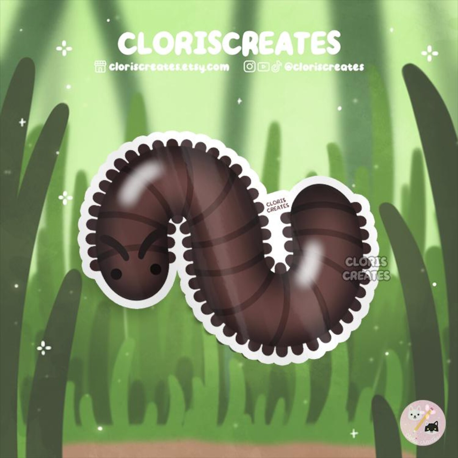 Giant Millipede Waterproof Die Cut Sticker | Kawaii Chibi Bug Arthropod ...
