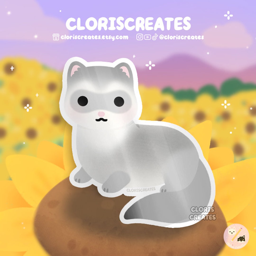 Silver Ferret Waterproof Vinyl Sticker | Kawaii Chibi Animal Lover Art ...