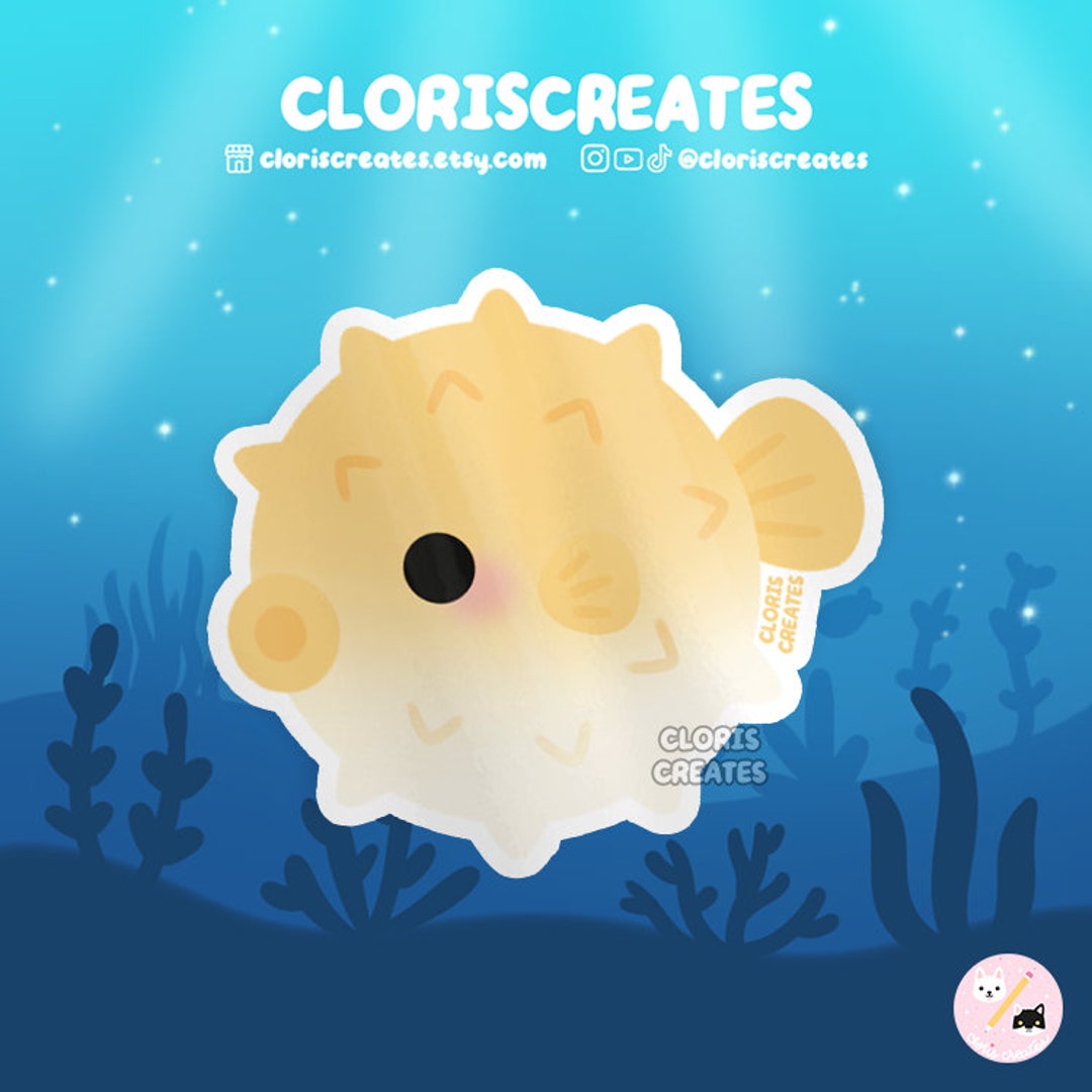 Pufferfish Waterproof Vinyl Sticker | Kawaii Chibi Marine Animal Lover ...