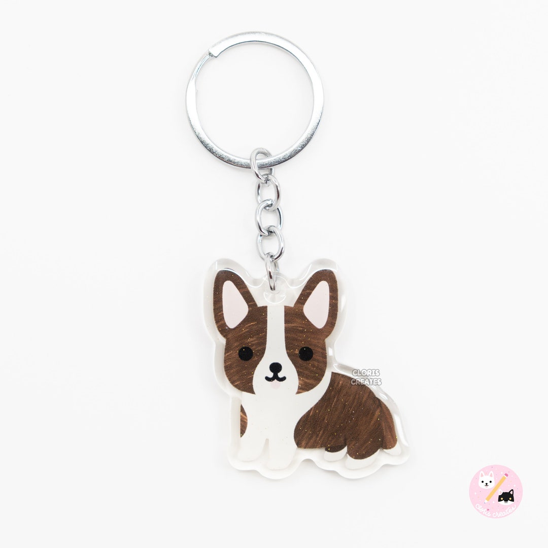 Brindle Cardigan Corgi Acrylic Dog Keychain | Cartoon Kawaii Art Puppy ...