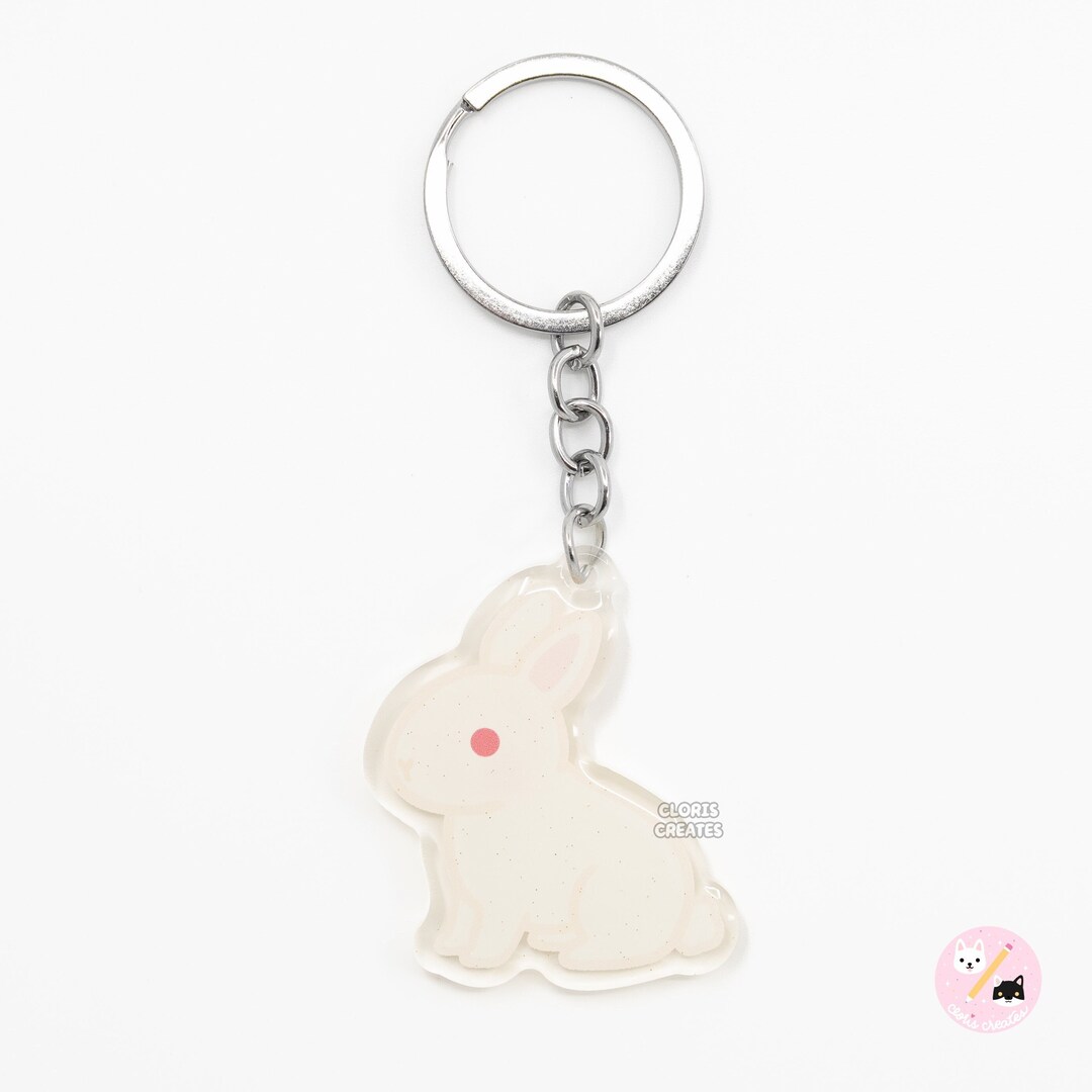 White American Rabbit Acrylic Albino Pet Breed Keychain | Cartoon ...