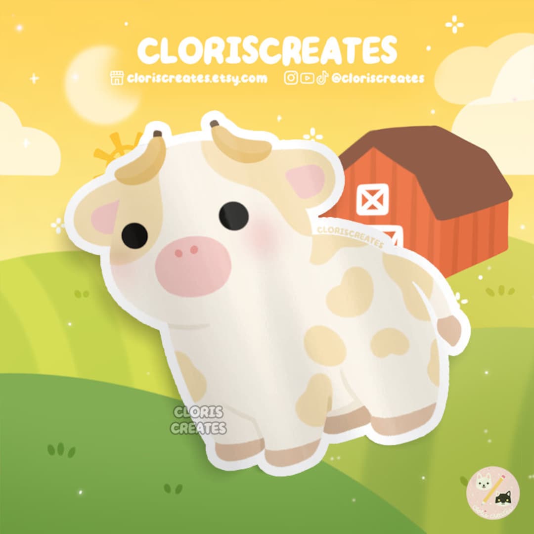 Banana Fruity Cow Waterproof Vinyl Sticker | Kawaii Chibi Petting Zoo ...