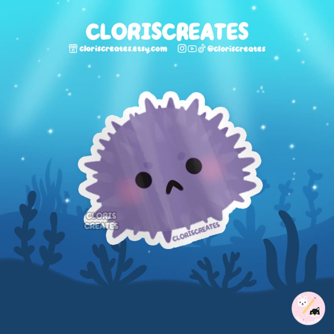 Sea Urchin Waterproof Vinyl Sticker | Kawaii Chibi Marine Animal Lover ...