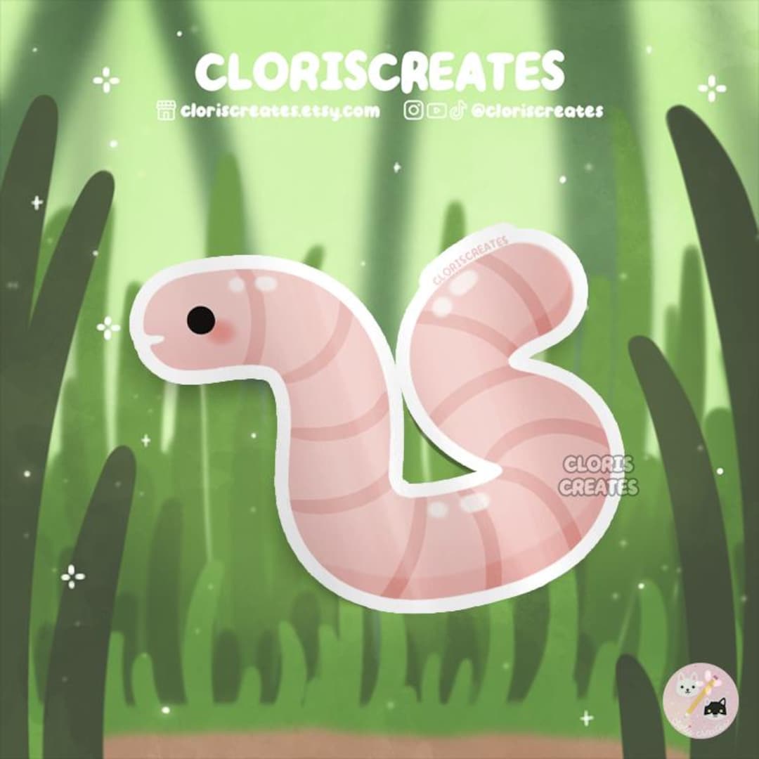 Earthworm Bug Insect Waterproof Die Cut Sticker | Kawaii Chibi Worm ...